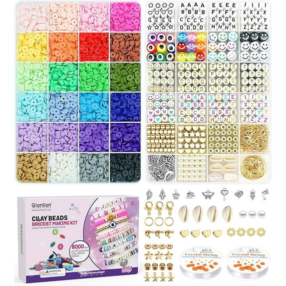 6000 Clay Beads Bracelet Making Kit, 24 Colors Flat Preppy Beads for ...