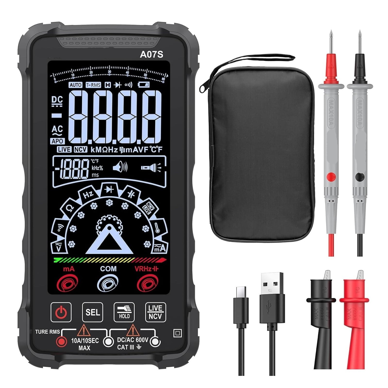 6000 Counts Digital Multimeter - USB-C Rechargeable, TRMS Color Screen ...