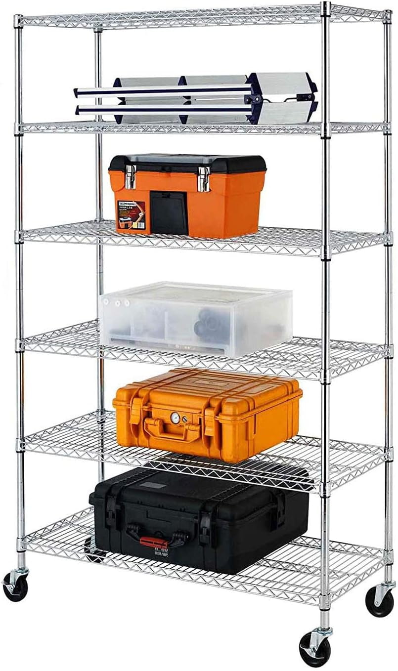 6000 LBS Chrome 6 Tier Wire Shelving Unit Rack - 18"x48"x76" NSF Metal Heavy Duty Height ...