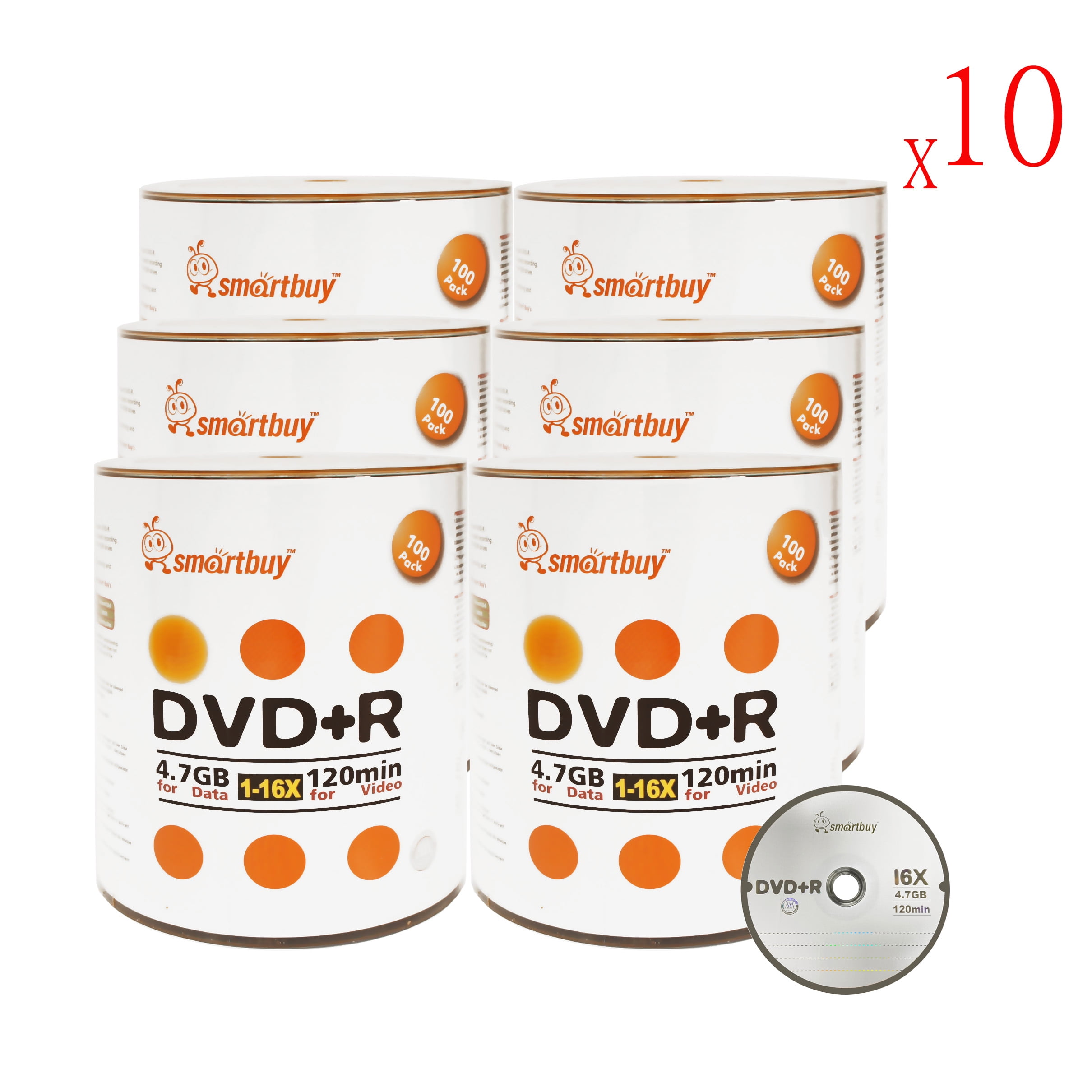 6000 Pack Smartbuy 16X DVD+R DVDR 4.7GB Logo Top (Non-Printable) Data Video Blank Recordable ...