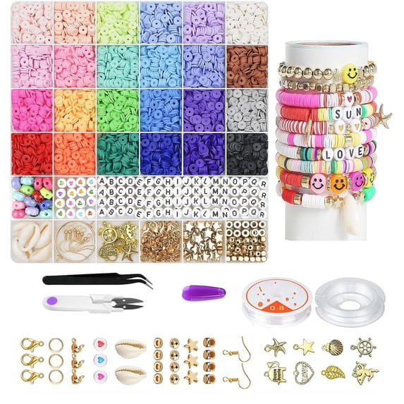 Wattne 6000 Pcs Clay Beads Kit, DIY Jewelry Making Kit, Colorful ...