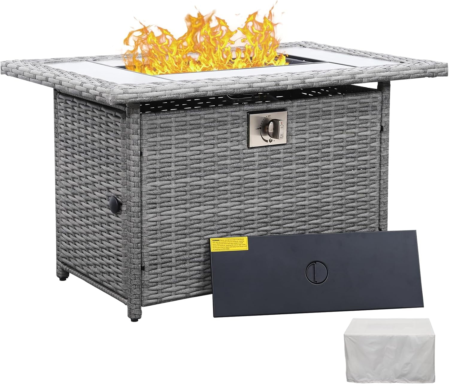 60000 BTU Wicker Gas Fire Pit Outdoor Fire Pit Table 45 Inch Fire Pits ...