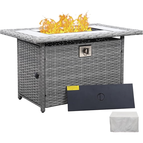 60000 BTU Wicker Gas Fire Pit Outdoor Fire Pit Table 45 Inch Fire Pits ...