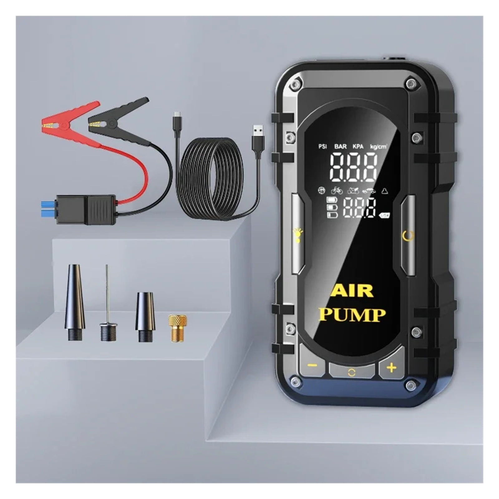 6000A 14.8V Portable Jump Starter Air Compressor Combo 150PSI Auto Stop ...