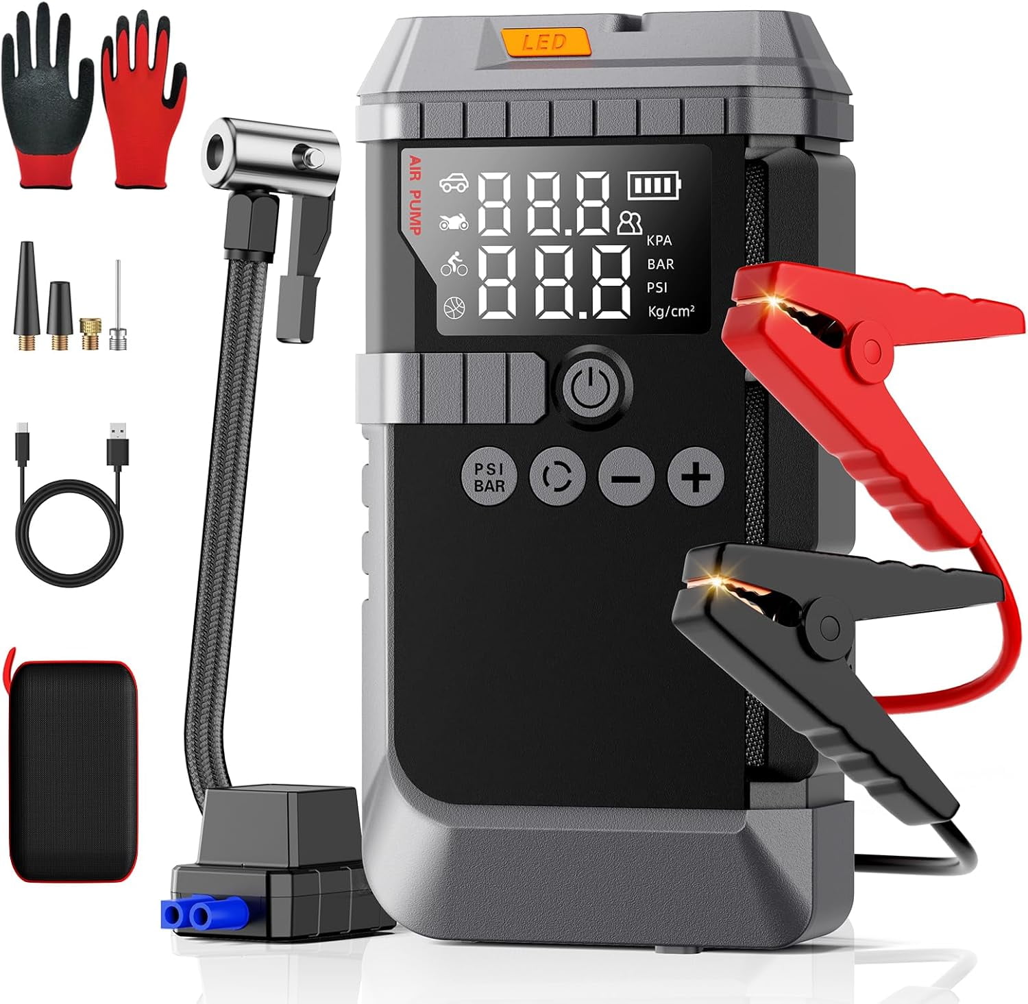 6000A Jump Starter with 160PSI Air Compressor, 12V Portable Car Jumper ...