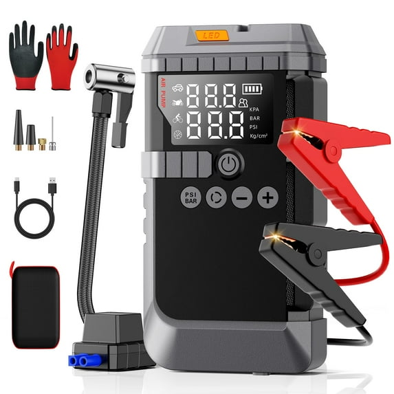 6000A Jump Starter with 160PSI Air Compressor, 12V Portable Car Jumper ...
