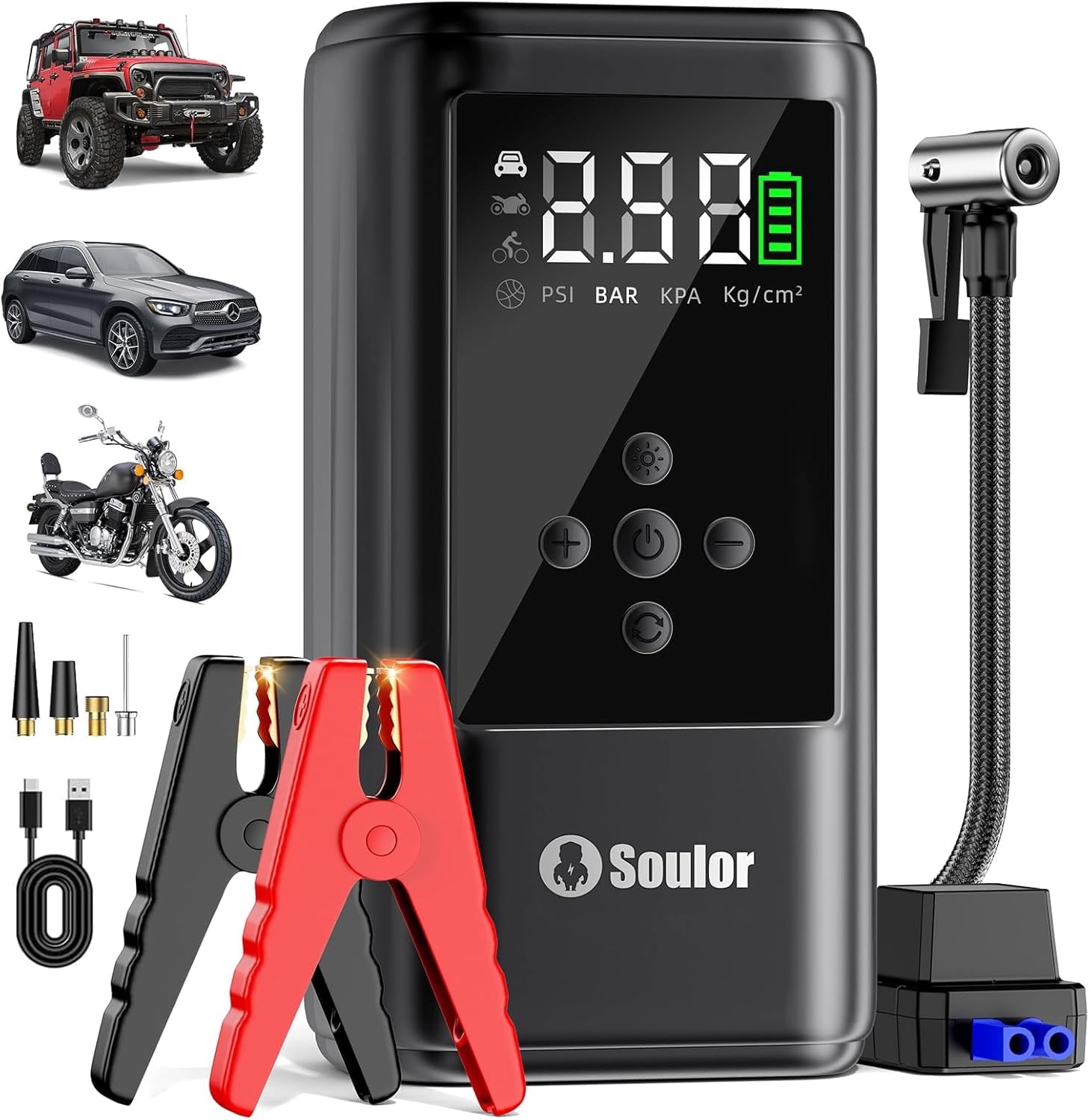 6000A Jump Starter with Air Compressor Battery Jumper Starter Portable ...