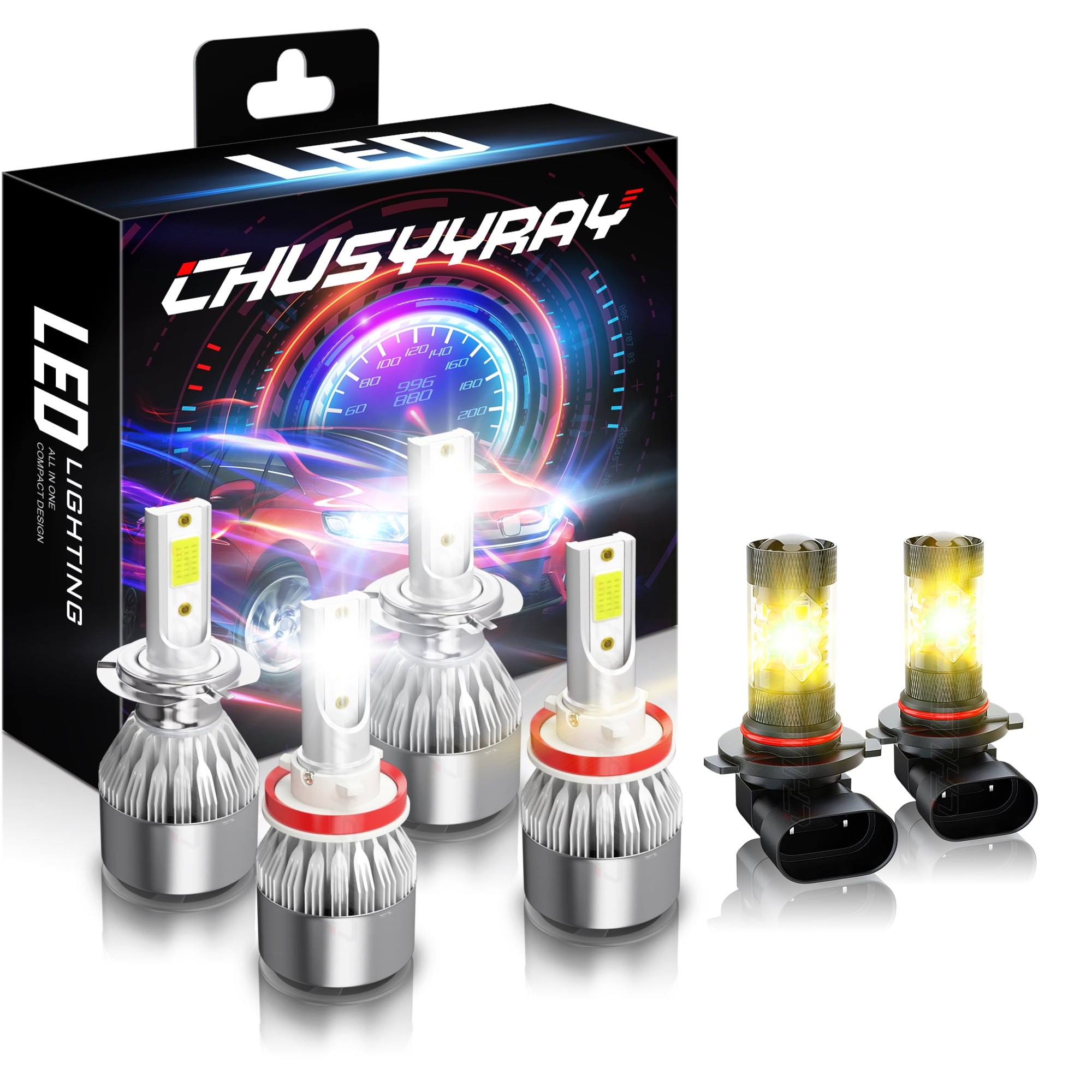 6000K+4500K H7 H11/H8/H9 LED Headlight High Low Beam 9145/H10 Fog Light ...