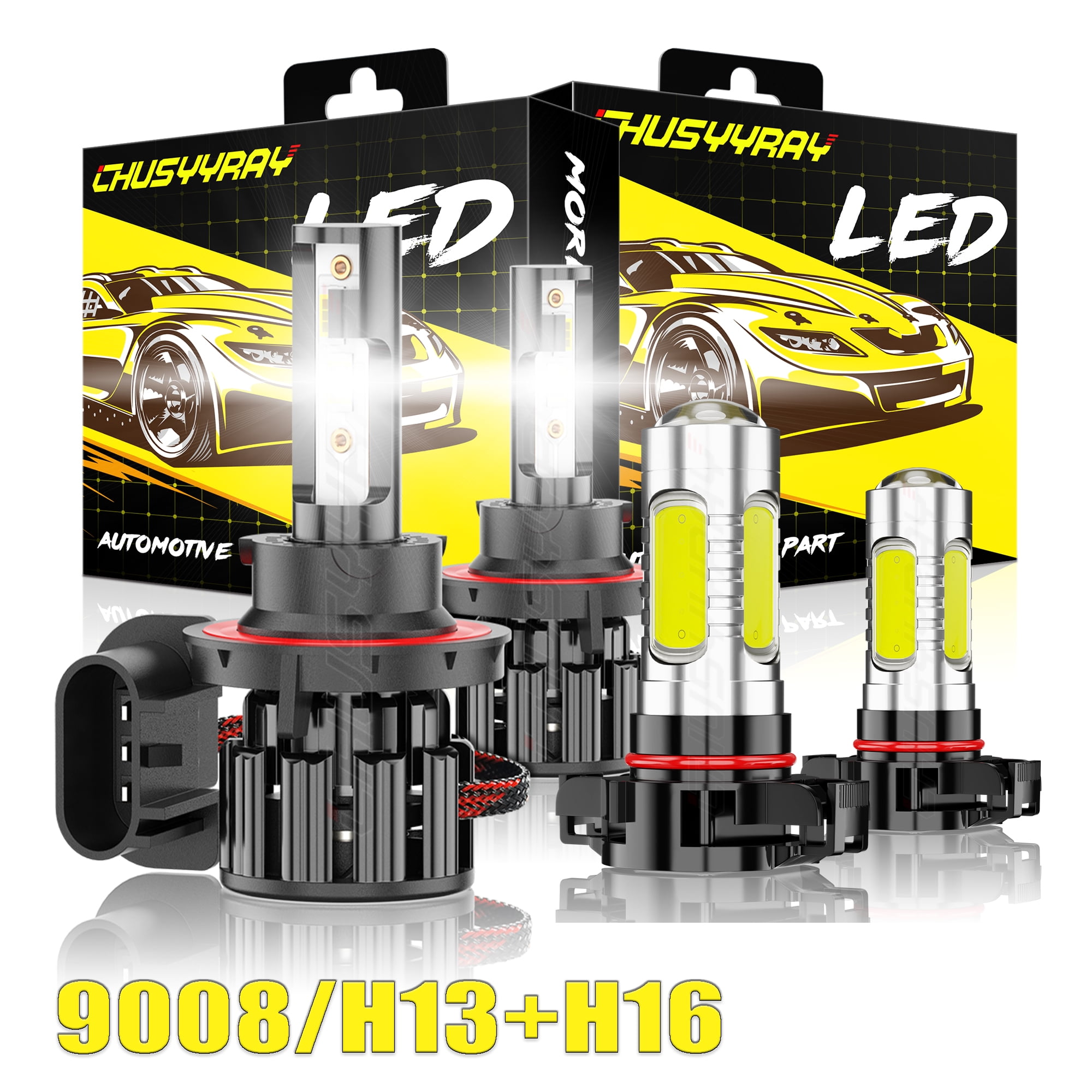 6000K 9008 5202 LED Headlight Hi/Lo Beam+Fog Light 4 Bulbs For Jeep ...