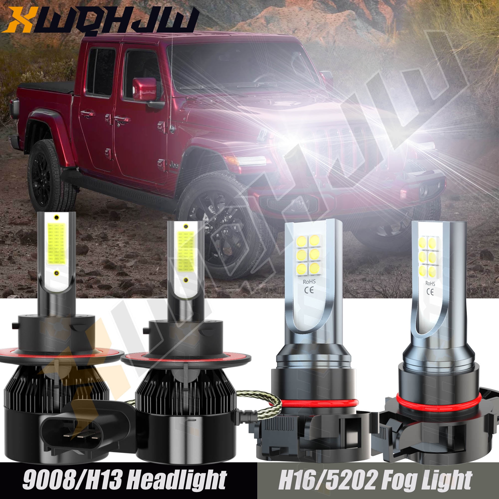 6000K Fit for Jeep Gladiator 2020-2022 LED Headlight Hi/Lo +Fog Light 4 ...
