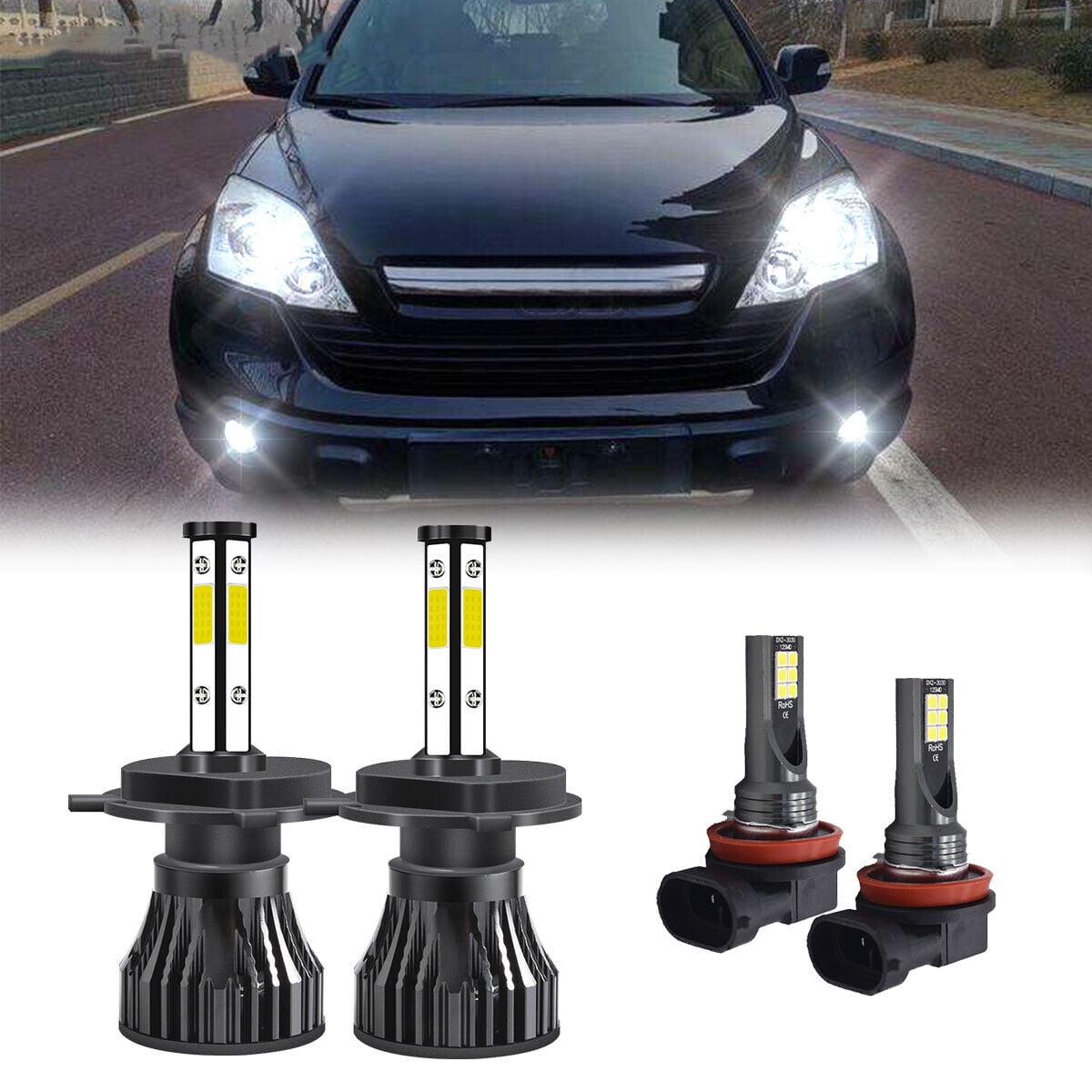 6000K For Honda CRV CR-V 2007 -2014 LED Headlight Fog Lights Hi/Lo Beam 4x Bulbs - Walmart.com