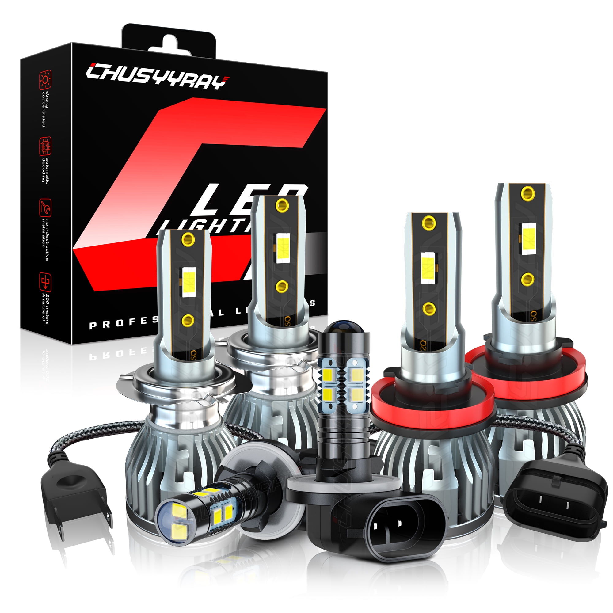 6000K H7+H11/H8/H9 LED Headlight High Low Beam 881/885/894 Fog Light ...