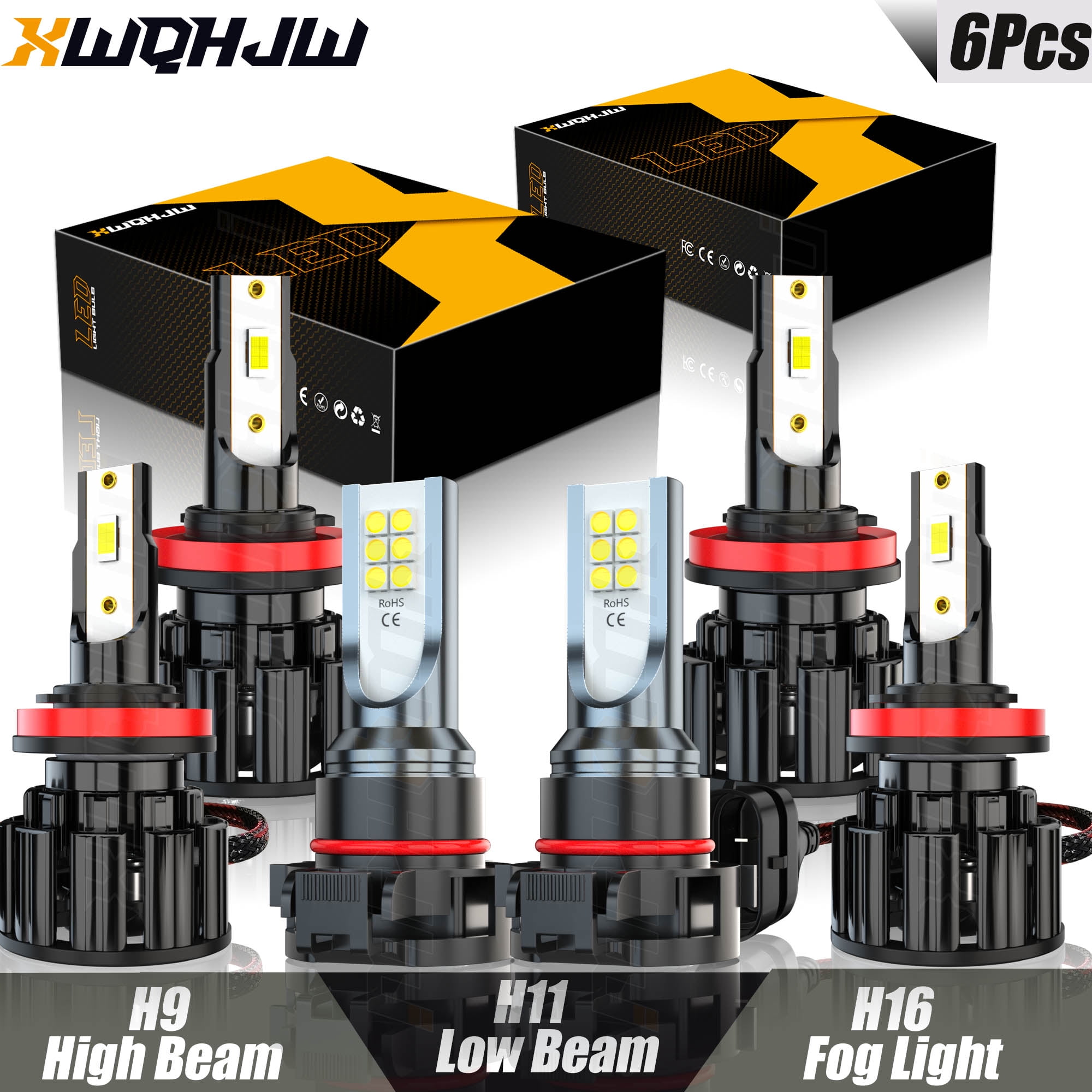 6000K H9 H11/H8/H9 H16 LED Headlight Bulbs Hi/Lo Beam+H16 Fog Light ...