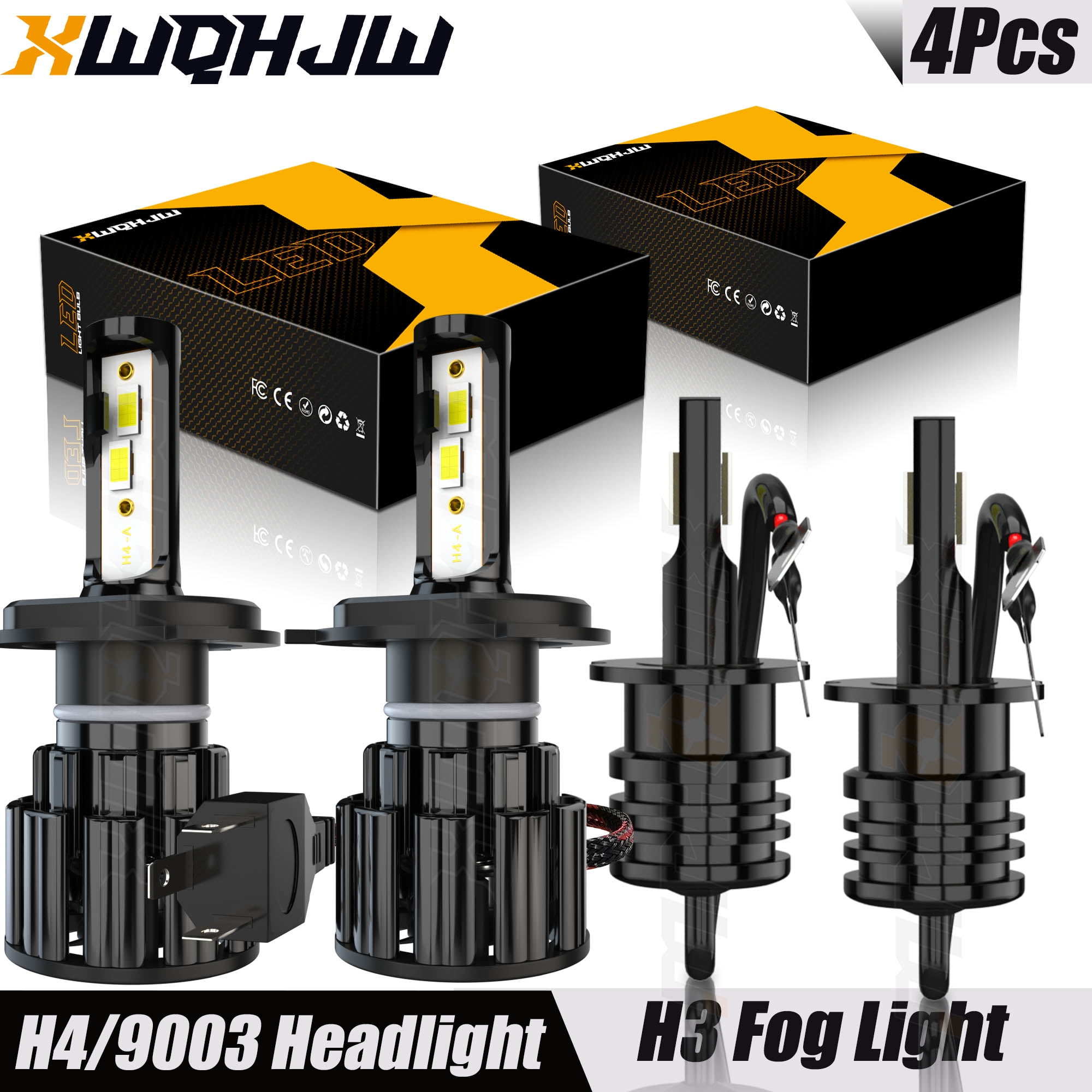 6000K LED Headlight 9003/H4 High Low Beam + H3 Fog Lights Bulbs Plug ...