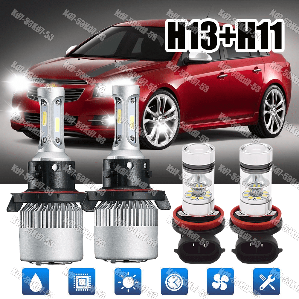 6000K LED Headlight Hi/Lo + Fog Light Combo 4x Bulbs For Chevy Cruze ...