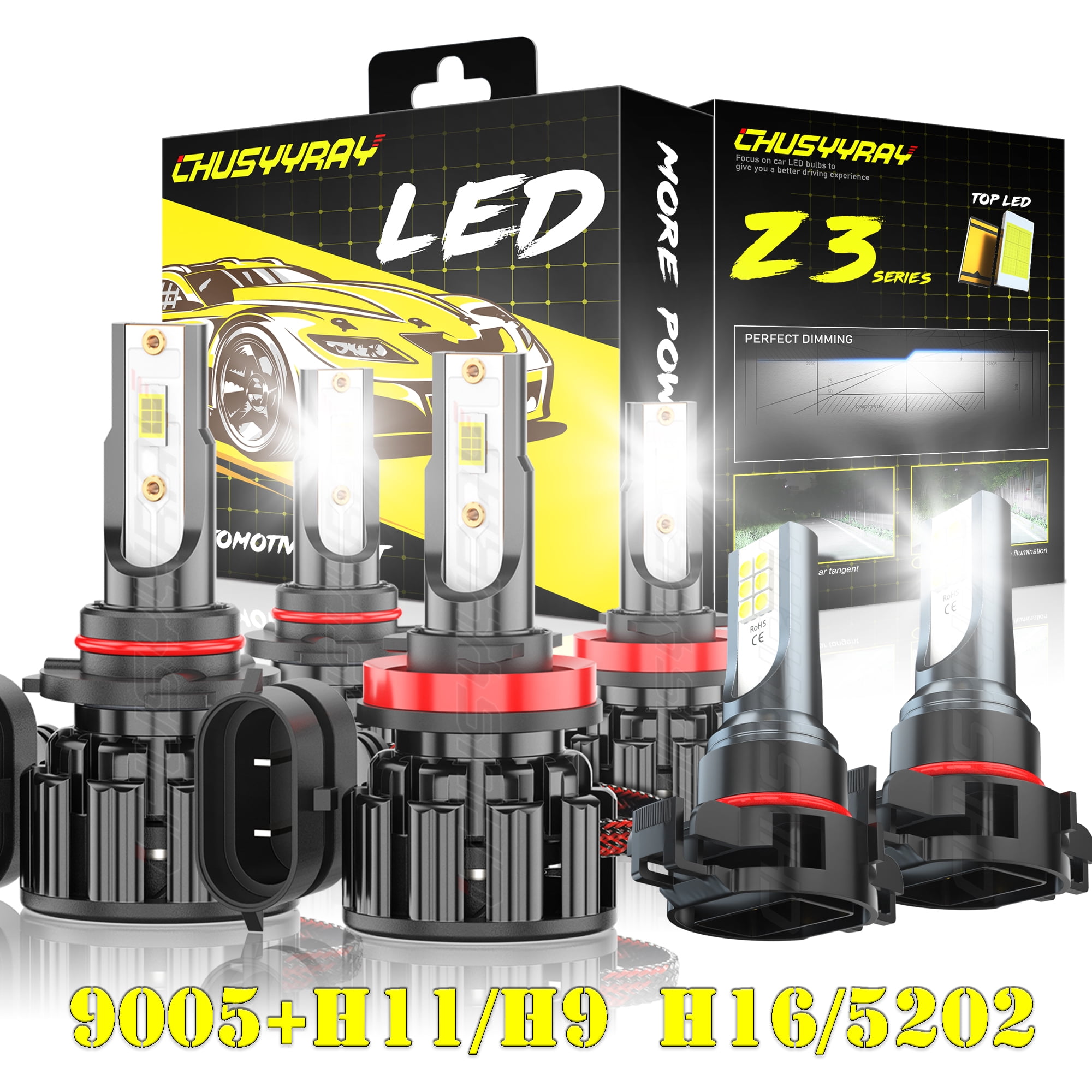 6000K LED Headlights Hi/Lo+Fog Lights 6x 9005+H11+H16 Bulbs For Dodge ...
