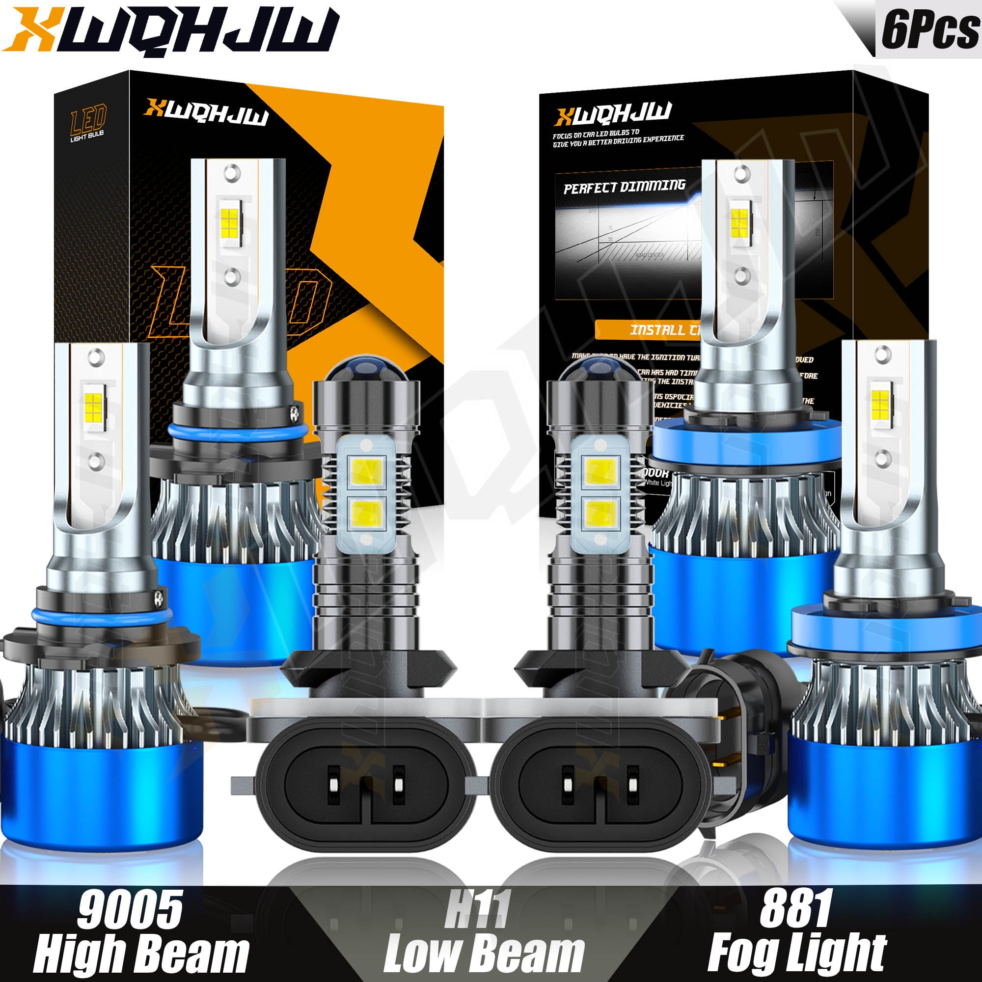 6000K White 9005+H11+881 Car Headlights LED Hi/Lo Beam 881/898/896 Fog ...