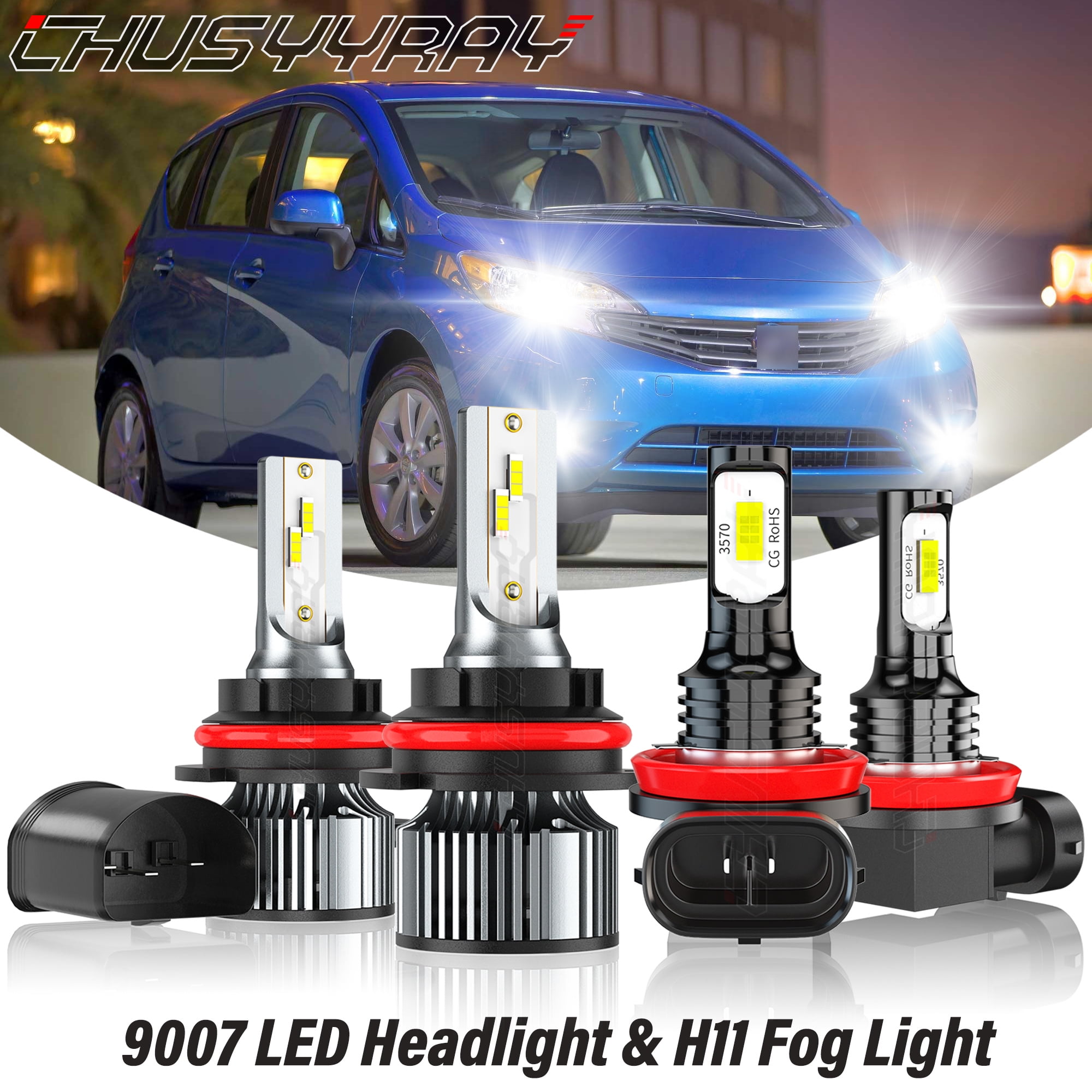 6000K White for Nissan Versa Note 2014 2015-2019 9007+H11 LED Headlight ...