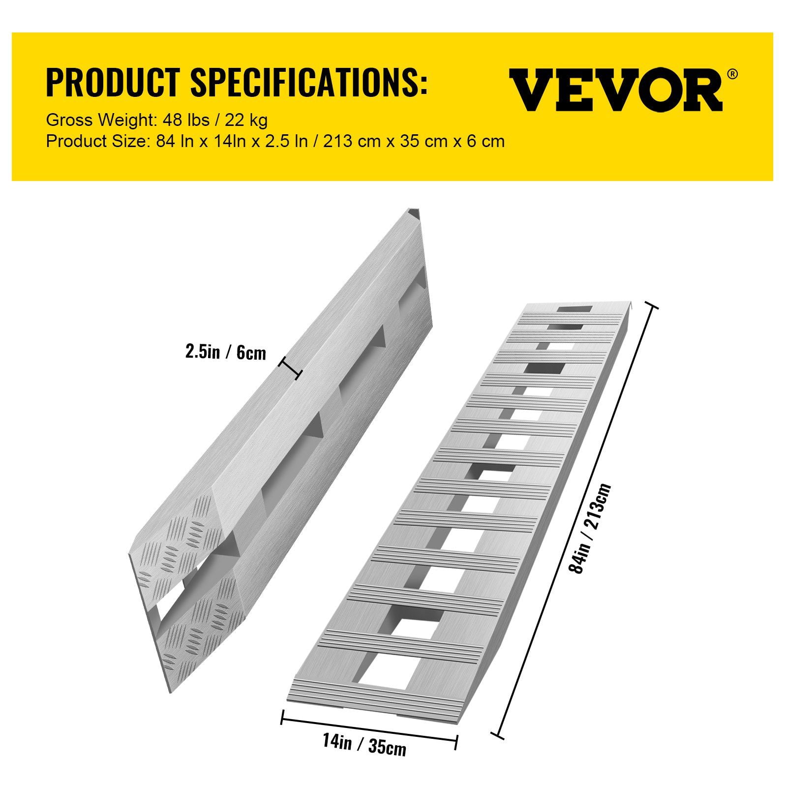 6000LB Capacity 84x14 Inch Aluminum Ramps (2-Pack), Car Trailer & ATV ...