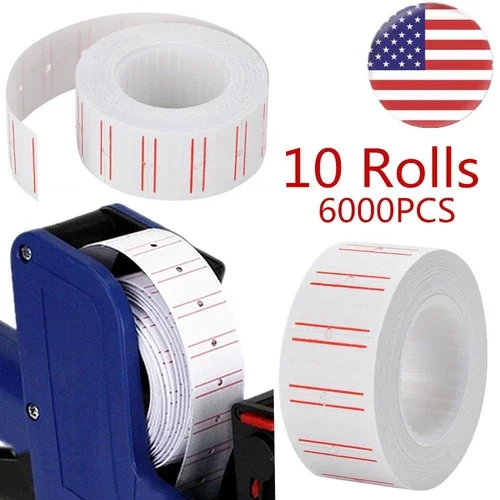 6000Pcs 10 Rolls Price Gun Tag Sticker Label Refill Mx 5500 Paper White ...