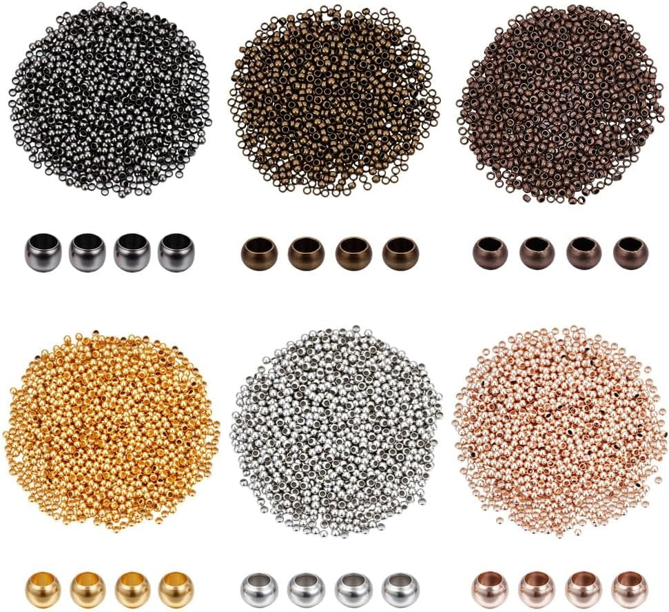 6000Pcs 6 Colors Assorted Round Crimp Beads 2mm Brass Rondelle Spacer ...
