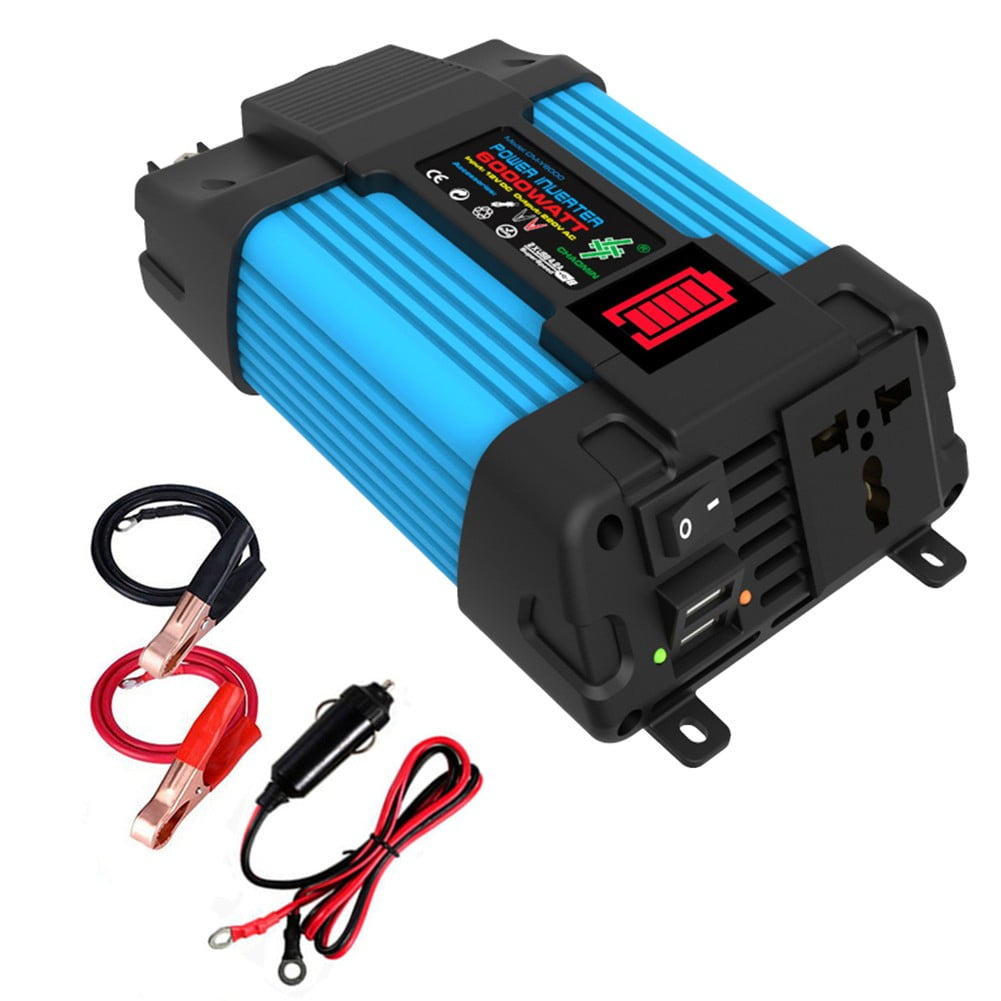 6000W Car Power Inverter DC12V To AC110/220V Pure Sine Wave 2USB LCD ...