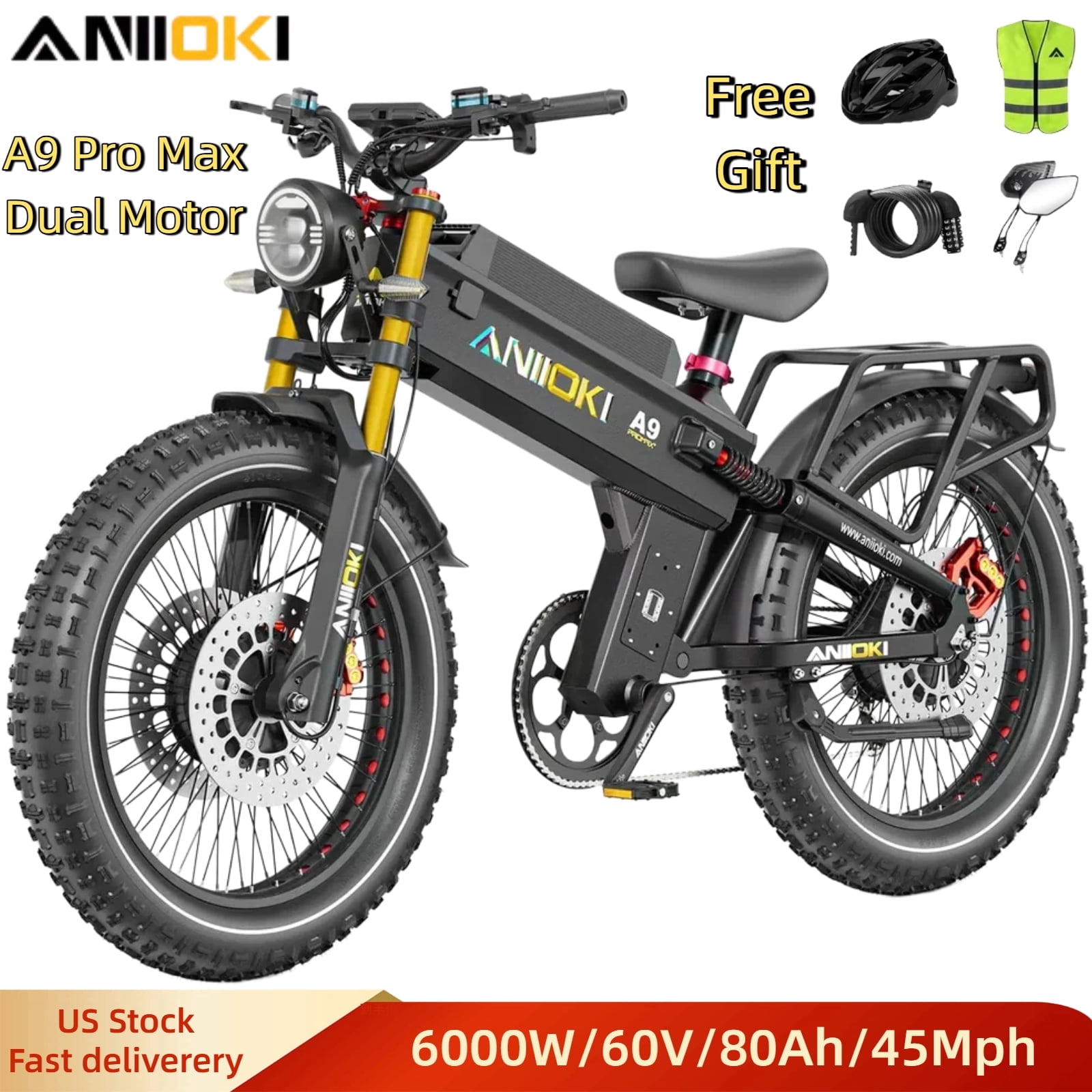 6000W(Peak)Dual Motor ANIIOKI A9 Pro Max Electric Bike for Adults,60V ...