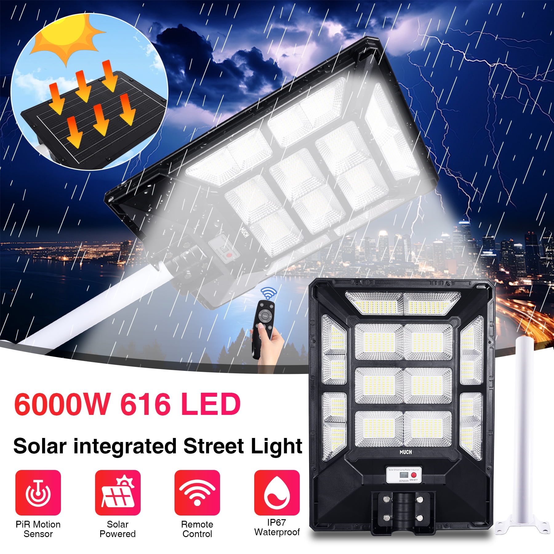 6000W Radar Sensor Solar Street Light with remote Outdoor Waterproof ...
