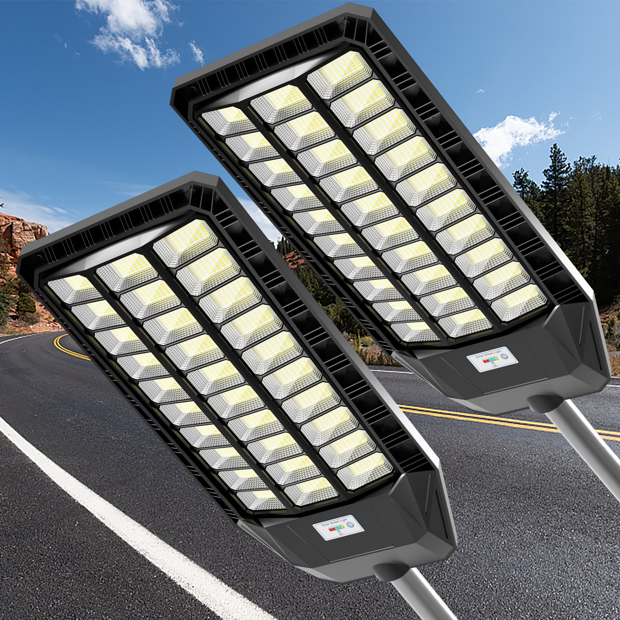 2 Pack 6000W Solar Street Light , Super Large Ultra Bright, Dusk to Dawn, Solar Parking Lot ...