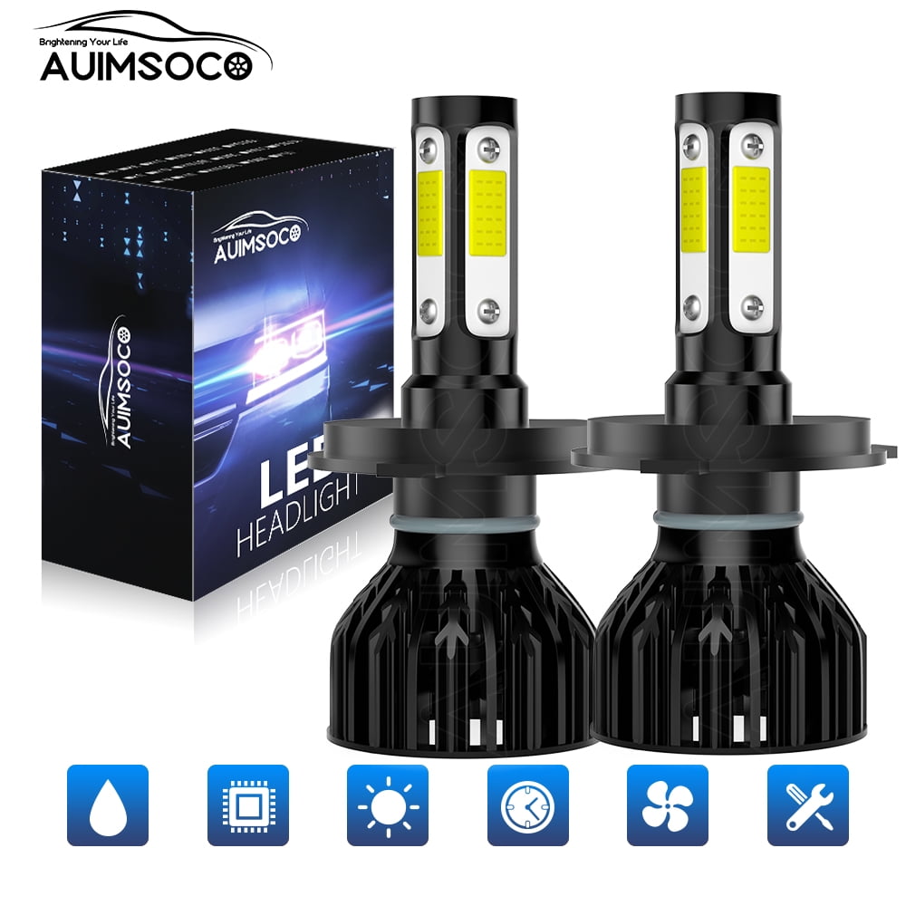 6000k Led Headlights Kits Combo Lights Cool White 8000 Lumens 2x H4 ...