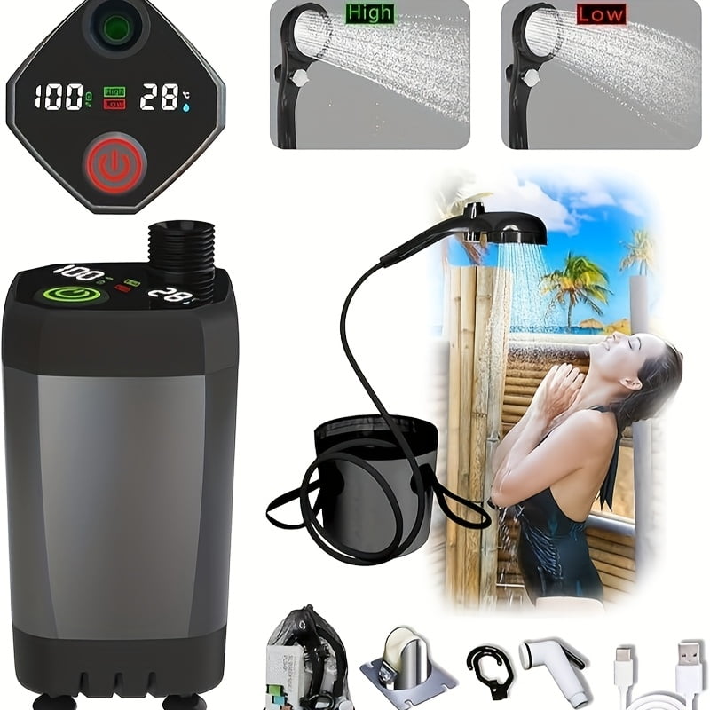 6000mAh Rechargeable Portable Camping Shower - IPX7 Waterproof, 4 Spray ...
