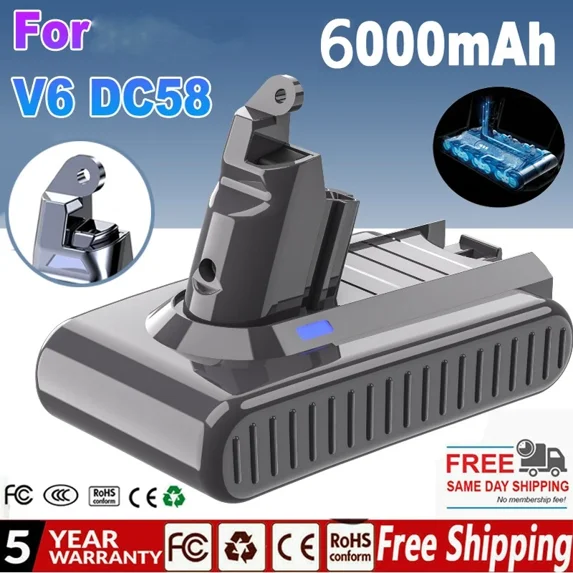 6000mAh Replacement Battery for Dyson V6 DC58 DC59 DC61 Animal 21.6V Li ...