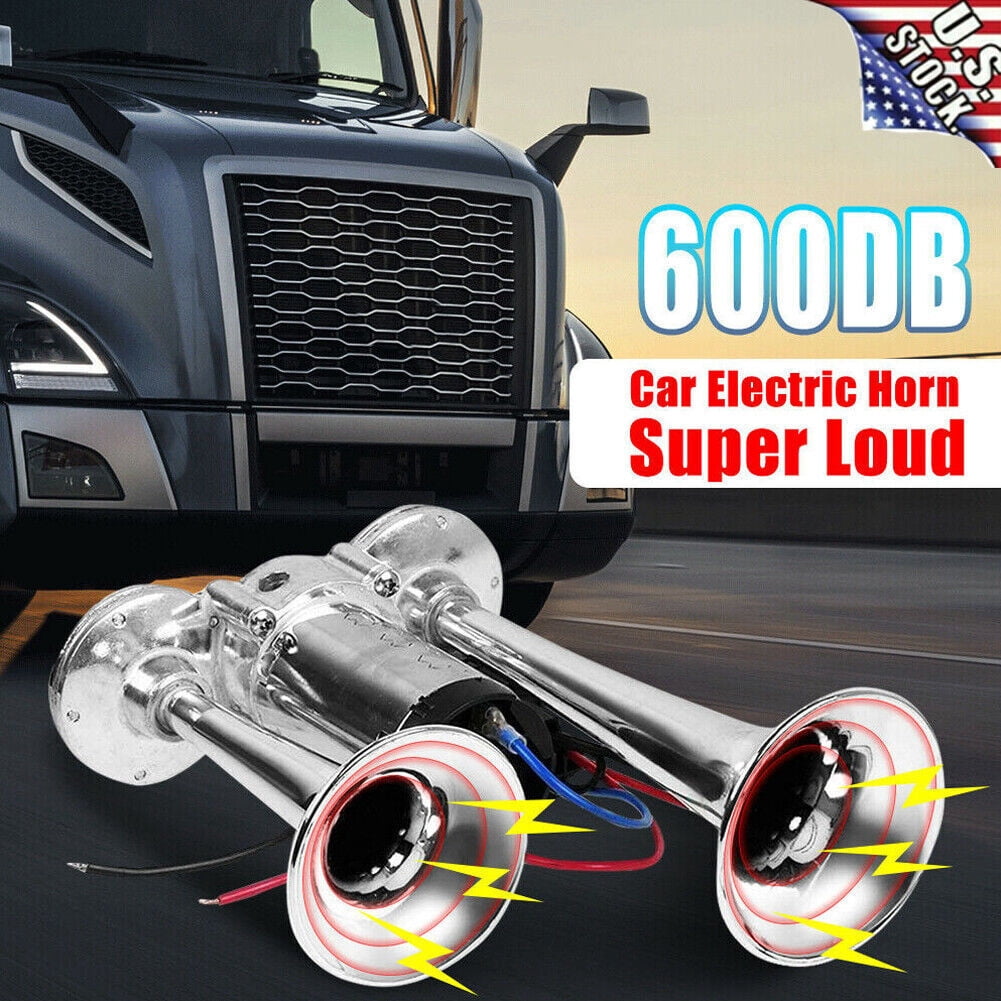600DB 12V Dual Trumpet Car Air Horn w/ Compressor Kit SUV RV Trains ...