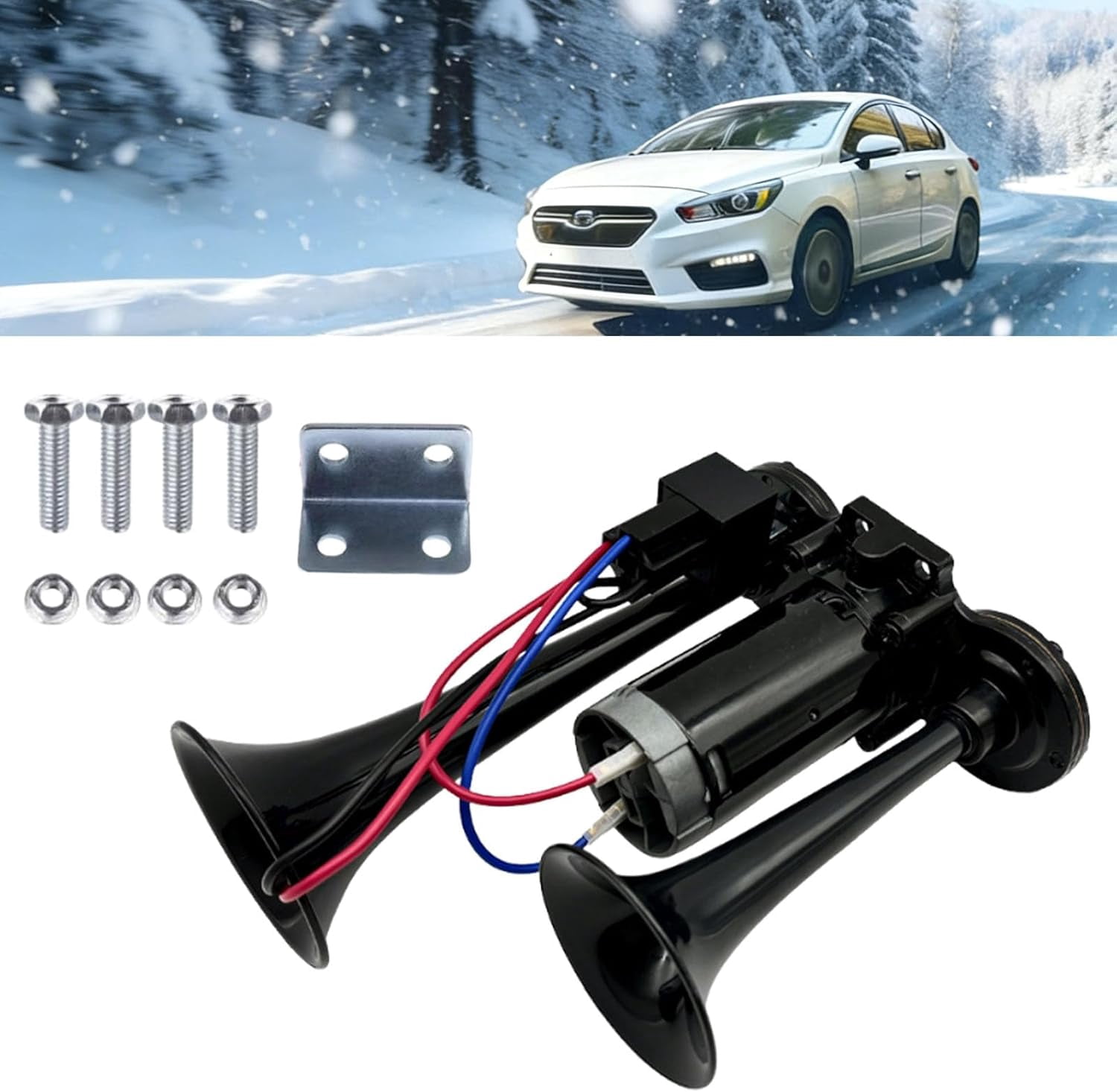 600DB Dual-Tone Metal Car Horn, Powerful Loud Air Horn with 12V/24V ...