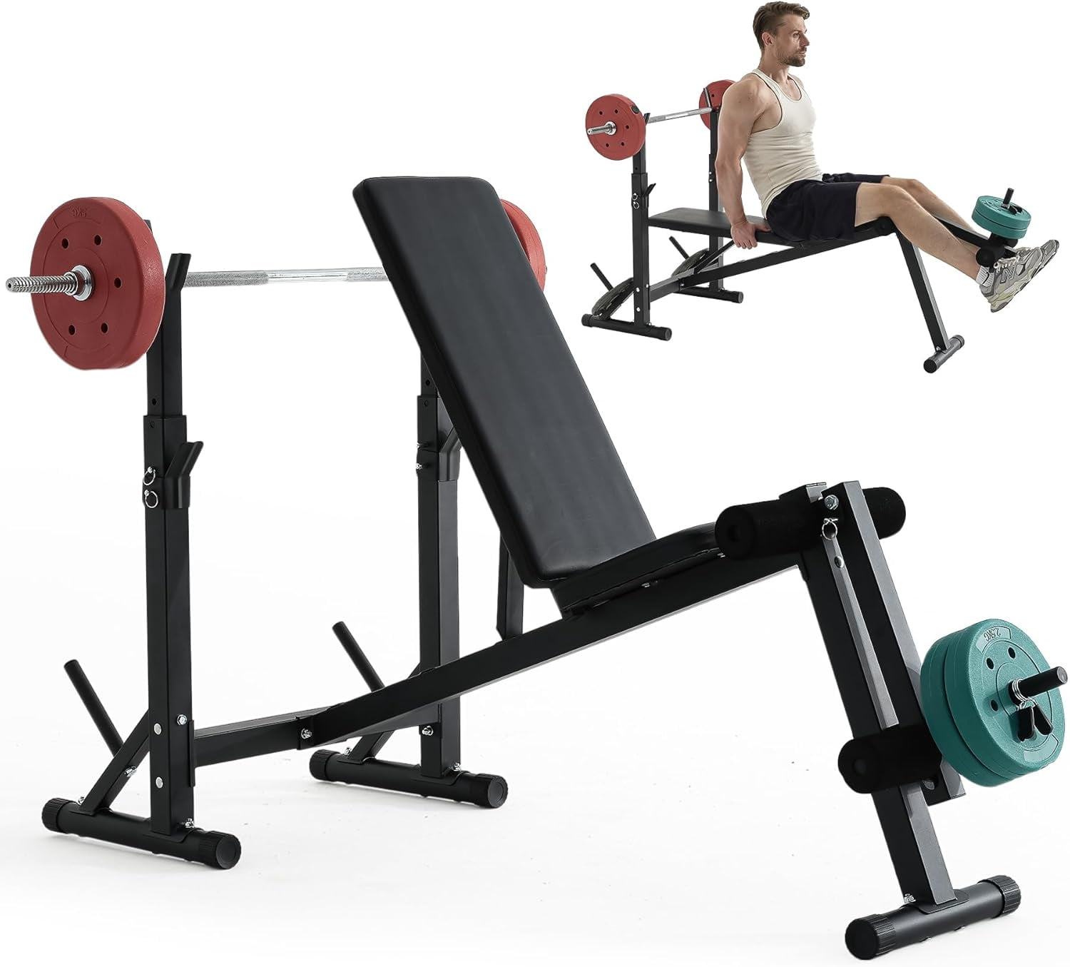 600LBS Incline Weight Bench Set 4-in-1 Adjustable Workout Bench with ...