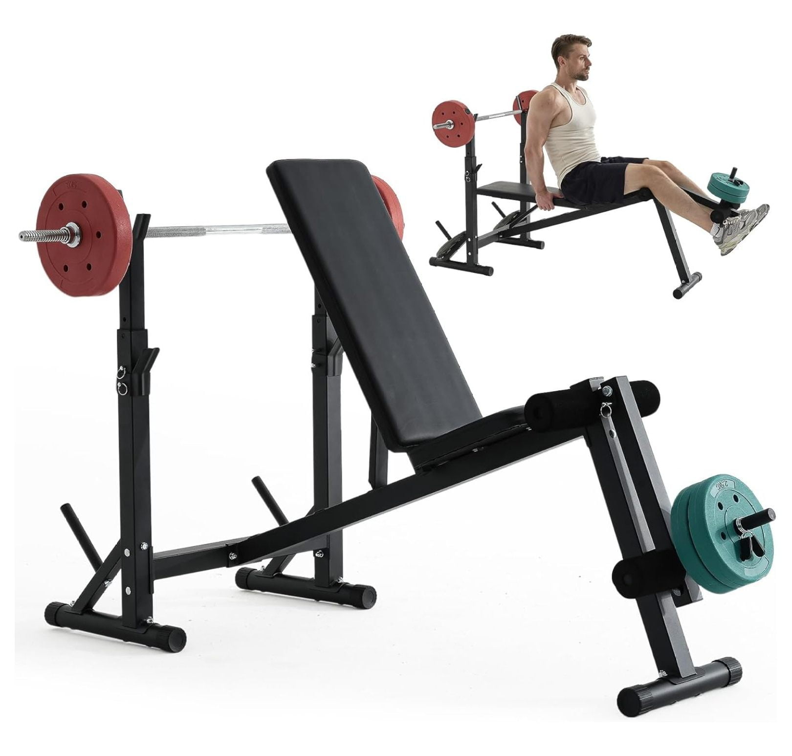 600LBS Incline Weight Bench Set with Rack, 4-in-1 Adjustable Workout ...