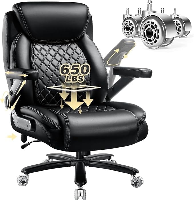 650LBS Large Heavy Duty Office Chair with 5D Flip Arms, Big and Tall ...
