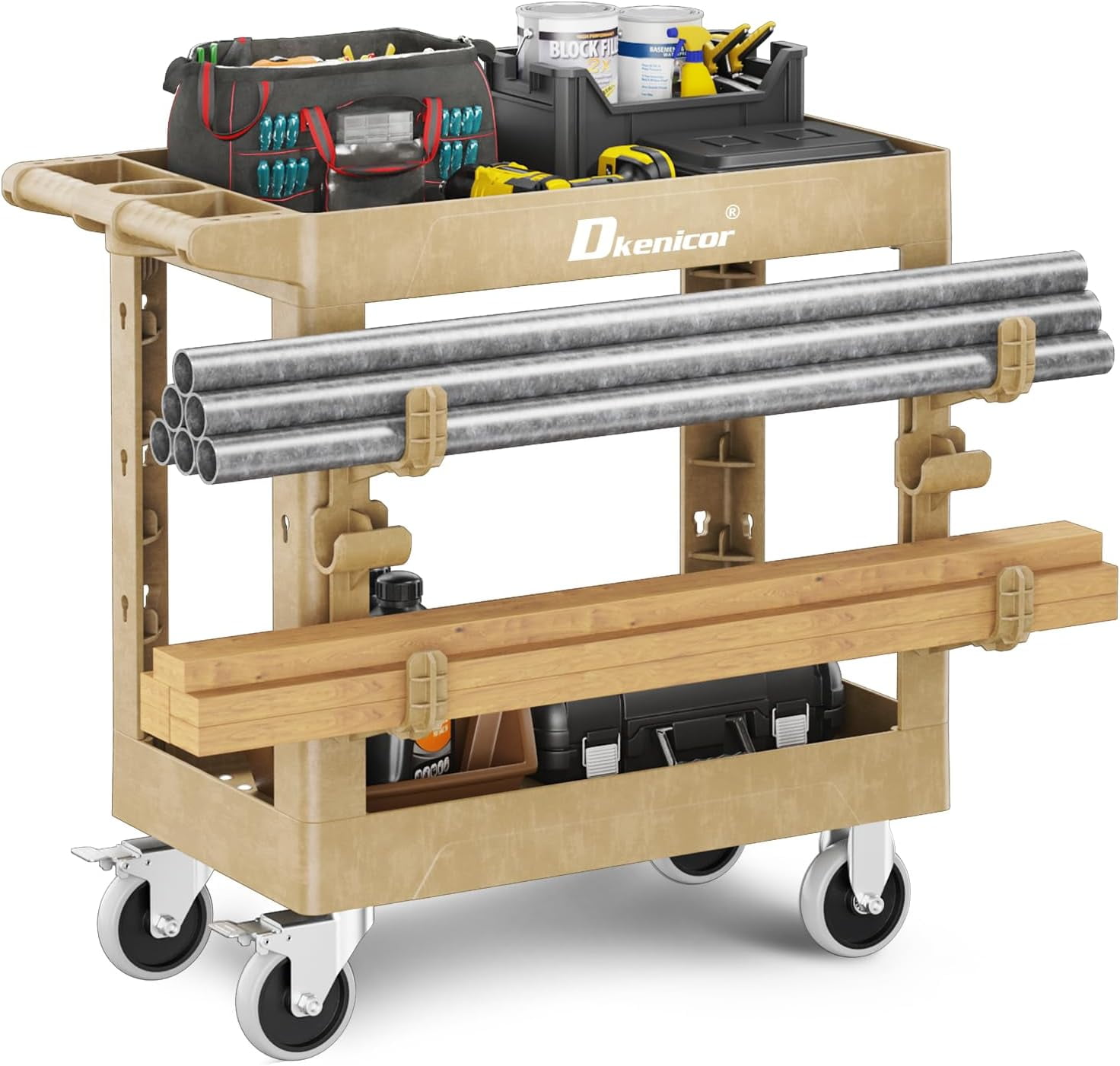 600Lbs Heavy Duty Utility Cart, 34×17inch Plastic Rolling Tool Cart ...