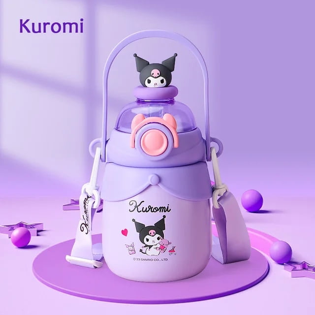 600ML Hellokitty Kuromi Sanrio Thermos Bottle Kawaii 316 Stainless Steel Portable Straw ...