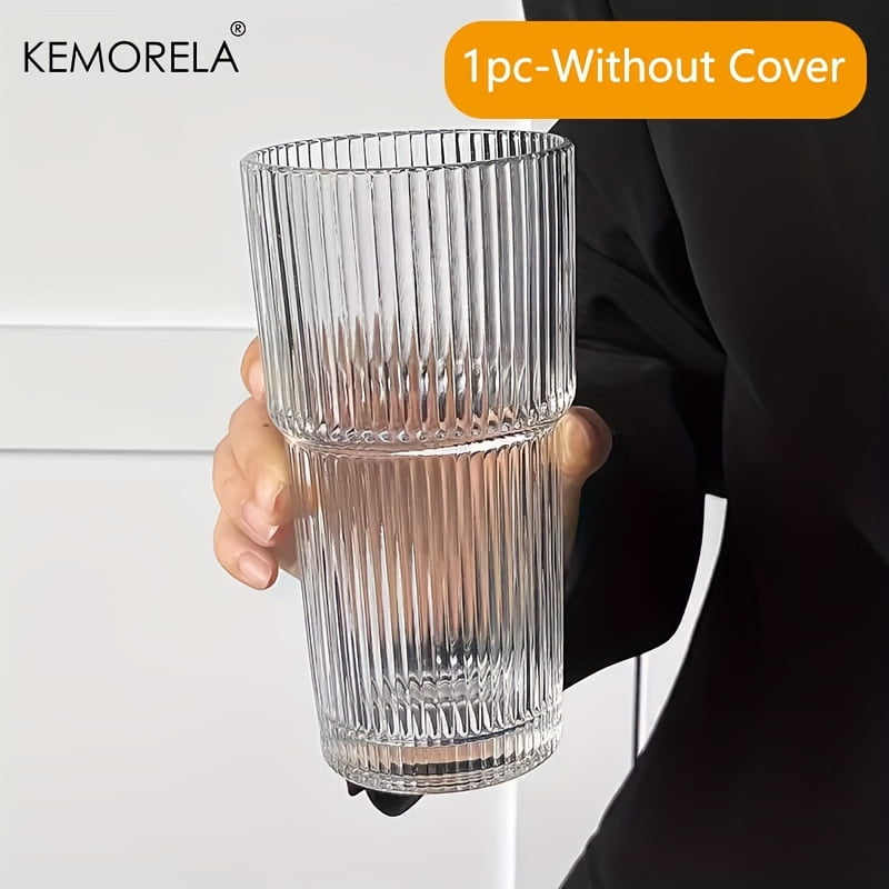 600ML Stripe Glass Coffee Cup With Lid and Without Cover Straw ...