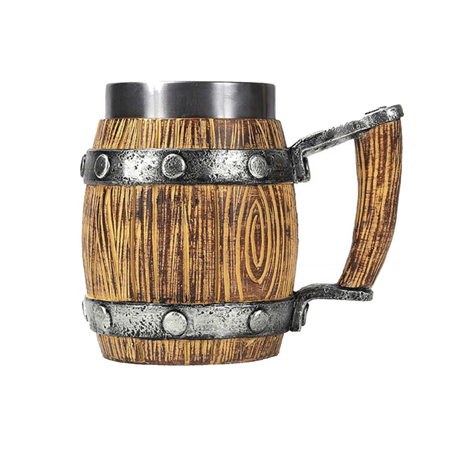 600ML Viking Beer Mug, Stainless, Whiskey Barrel Cup ,Viking wood style ...