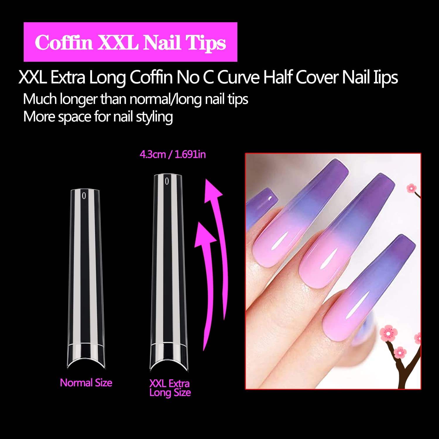 600PCS No C Curve Coffin Nail Tips, XXL Clear Coffin Nail Tips for ...