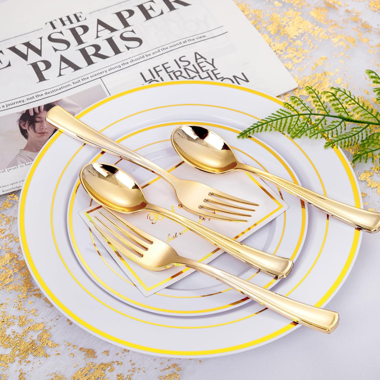 600PCS Gold Plastic Spoons and Forks Set - Plastic Forks and Spoons ...