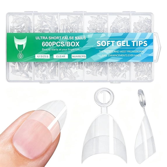 600PCS Soft Gel Nail Tips, Short Half Cover False Nails with Storage ...