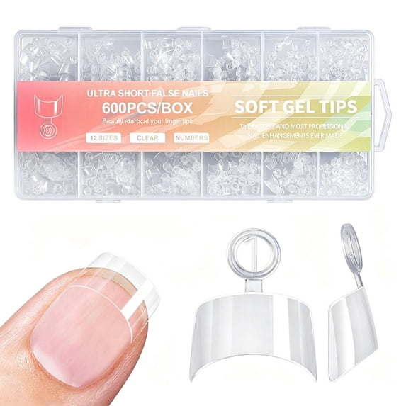 600PCS Soft Gel Nail Tips, Short Half Cover False Nails with Storage ...