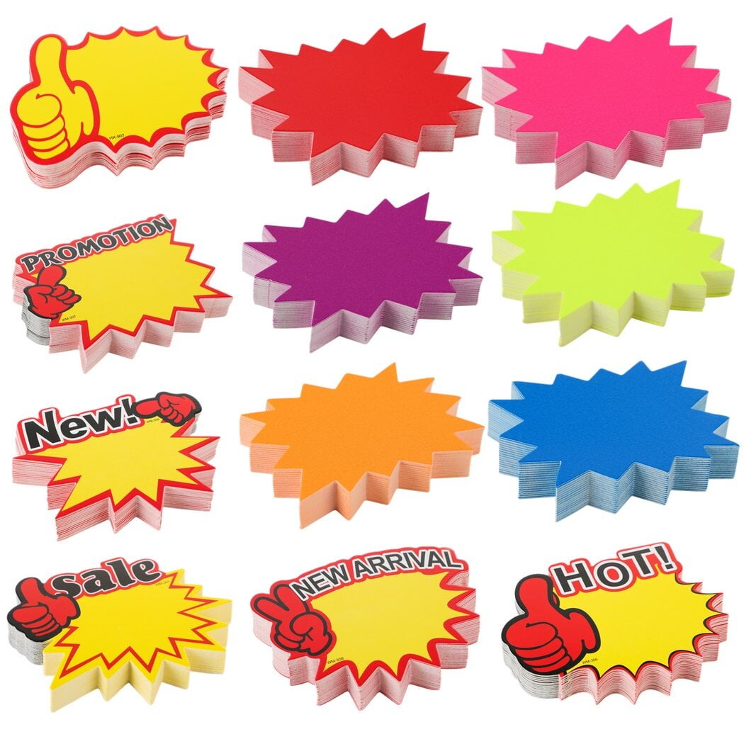 Peaoy 600PCS Starburst Signs, Fluorescent Tags, 7.1x5.5in, Multi-Color ...
