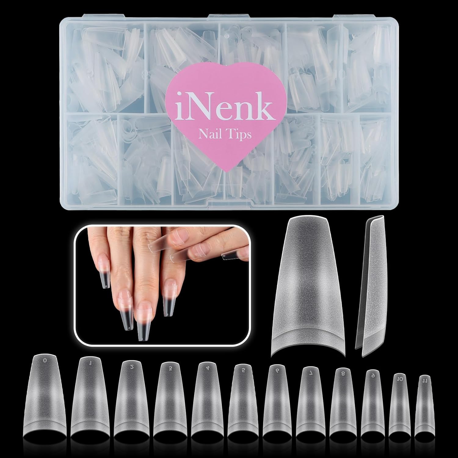 600PCS Upgrade Long Coffin Gel Nail Tips, Natural Flat Matte Half Cover ...