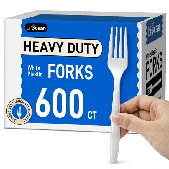 600Pack Disposable Plastic Forks Bulk White Heavy Duty Silverware ...