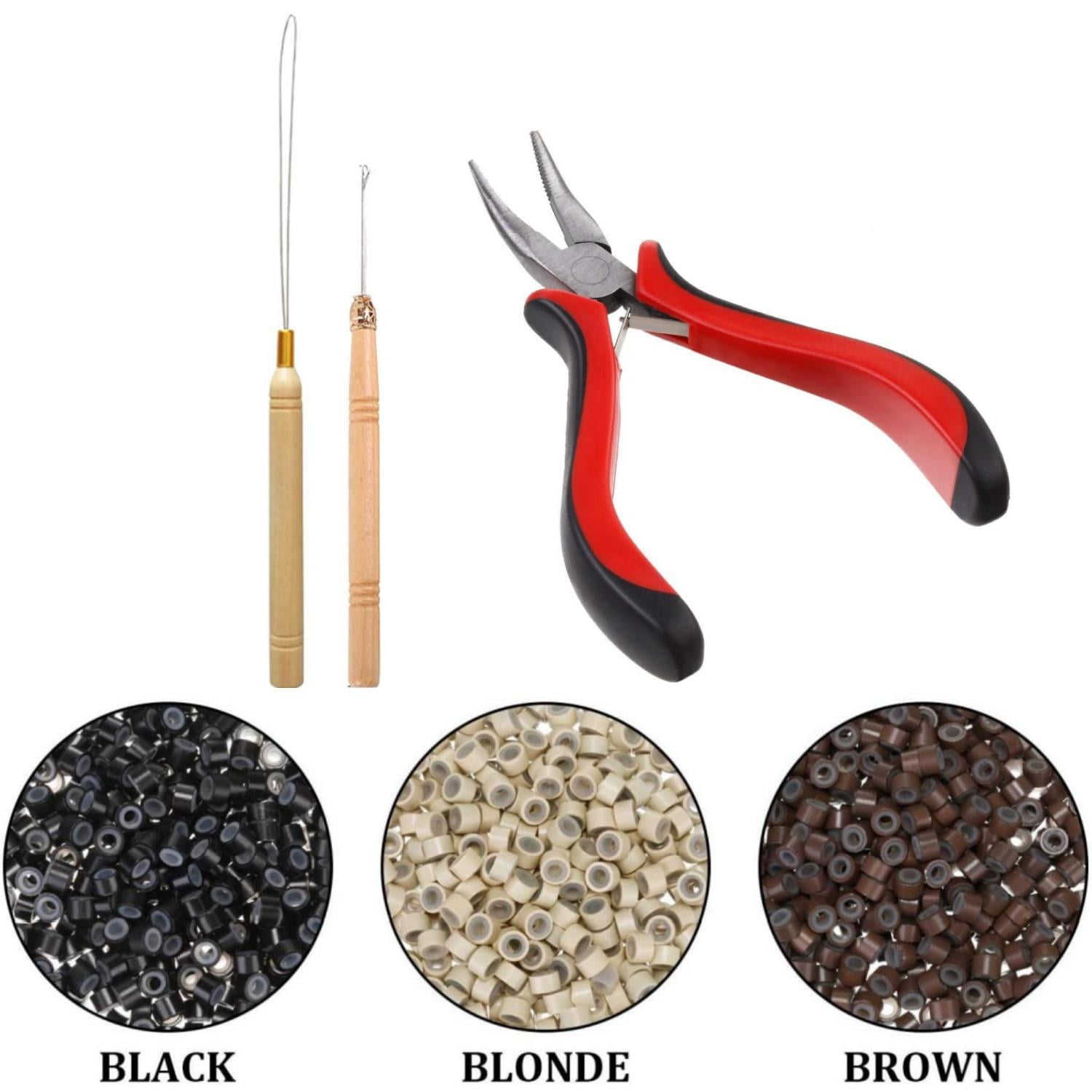 600Pack Hair Extension Kit with Pulling Hook Needle, Sewing Bead Device ...