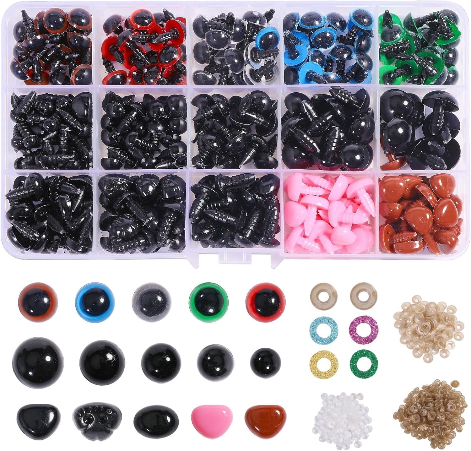 600Pcs 15 Styles DIY Making Kits Plastic Safety Craft Eyes Nose Spacer ...